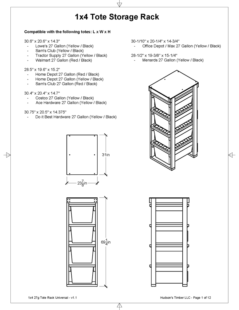 27 Gallon Tote Storage Rack Plans PDF – Hudson's Timber
