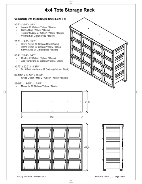 27 Gallon Tote Storage Rack Plans PDF – Hudson's Timber